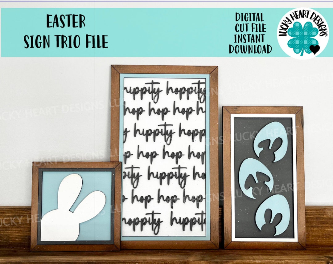 Easter Sign Trio File SVG, Glowforge Bunny Hop, Luckyheartdesignsco - Etsy