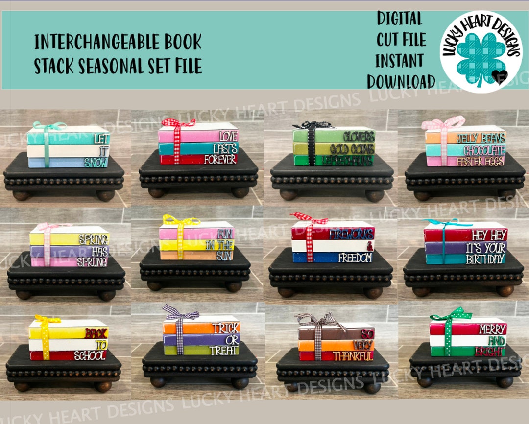 Interchangeable Book Stack Seasonal Set Tiered Tray File SVG, Glowforge ...