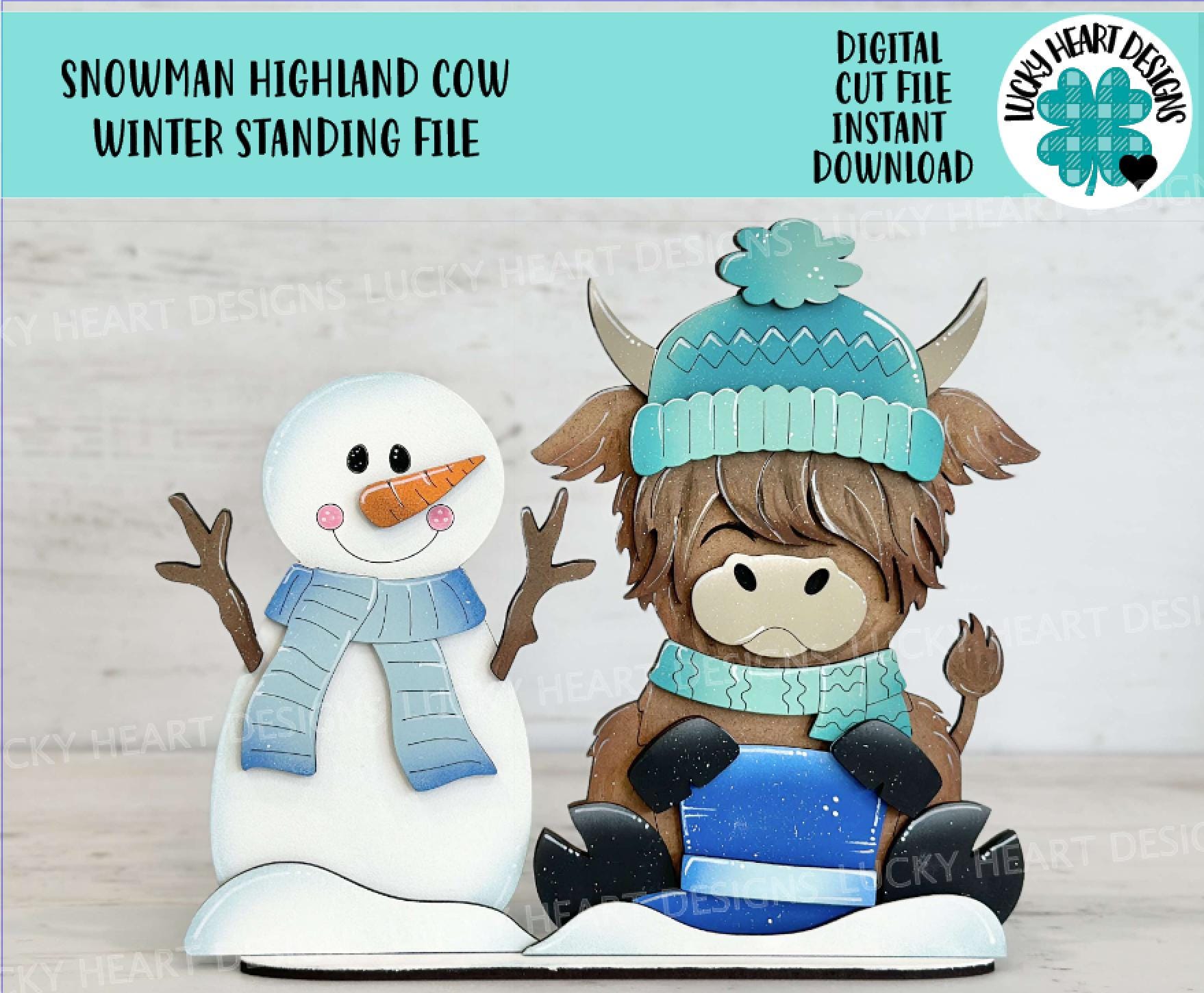 Snowman Highland Cow Winter Standing File SVG, Snowflake, Farm, Frosty ...