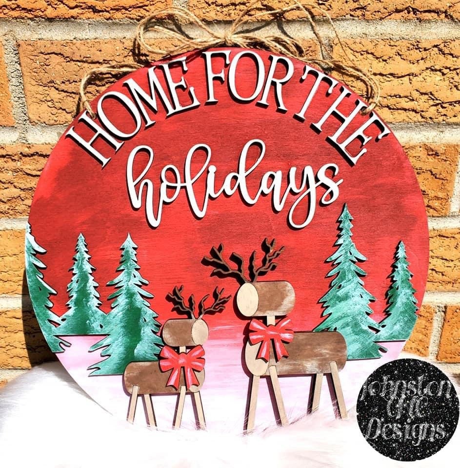 Home for the Holidays Rustic Christmas Door Hanger Sign File - Etsy