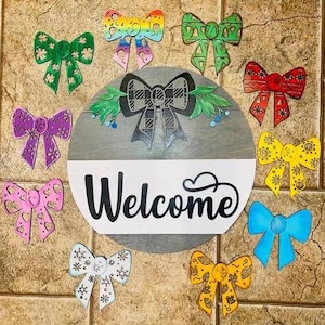 Interchangeable Bow Welcome Sign File SVG, Glowforge Door Hanger ...