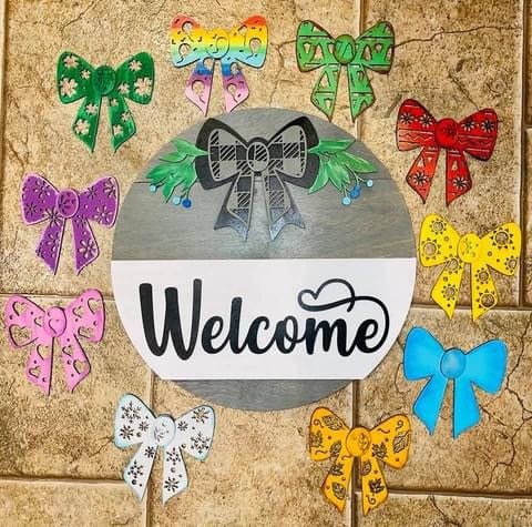 Interchangeable Bow Welcome Sign File SVG Glowforge Door - Etsy