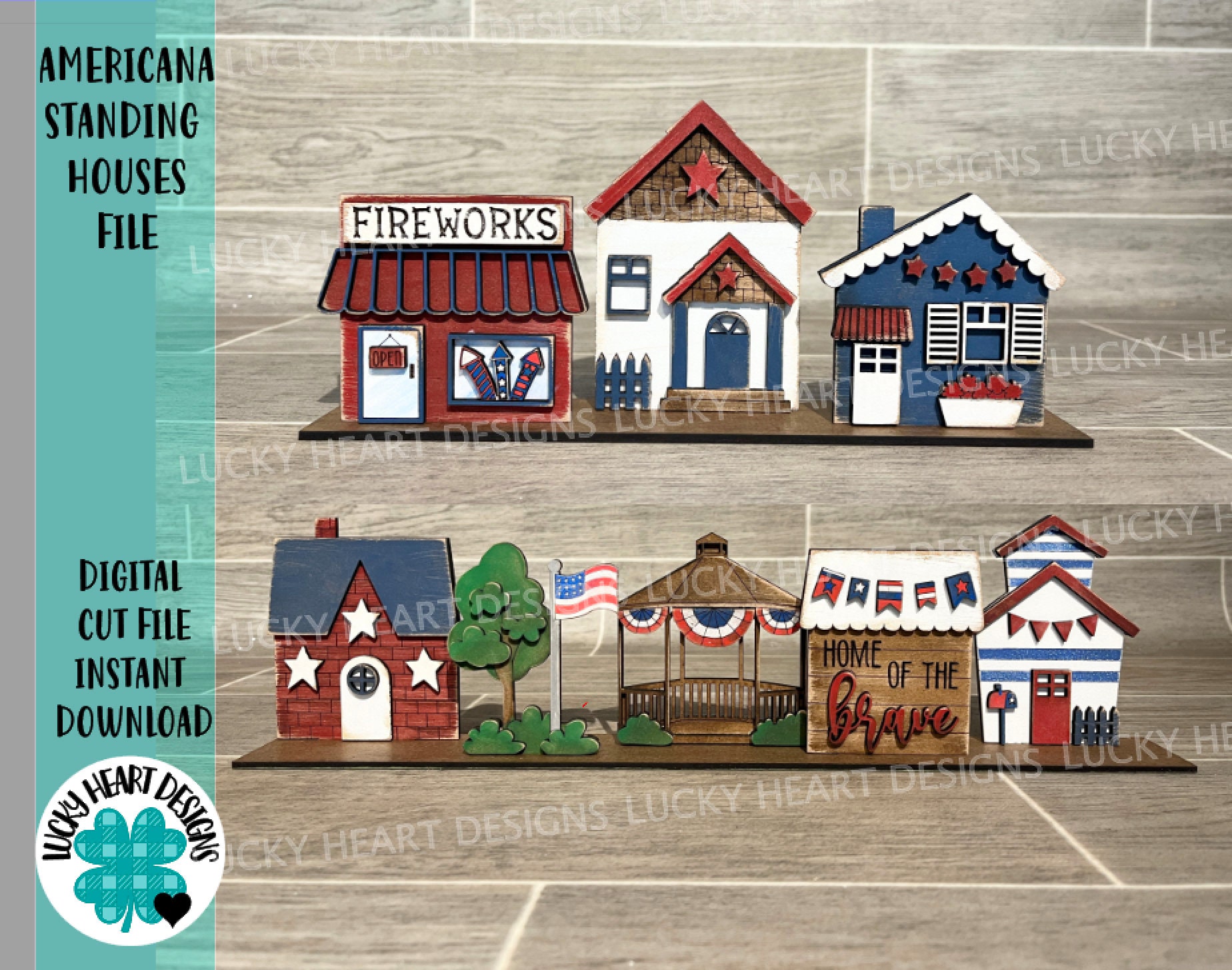 Americana Standing Houses File SVG Fourth of July USA - Etsy