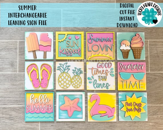 Summer Leaning Sign File SVG Glowforge Tiered Tray - Etsy