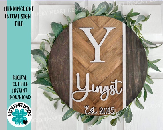 Herringbone Initial Sign File SVG Monogram Glowforge - Etsy
