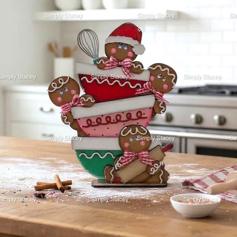 Gingerbread Men Stacking Bowls Standing Sign File SVG, Santa Christmas ...