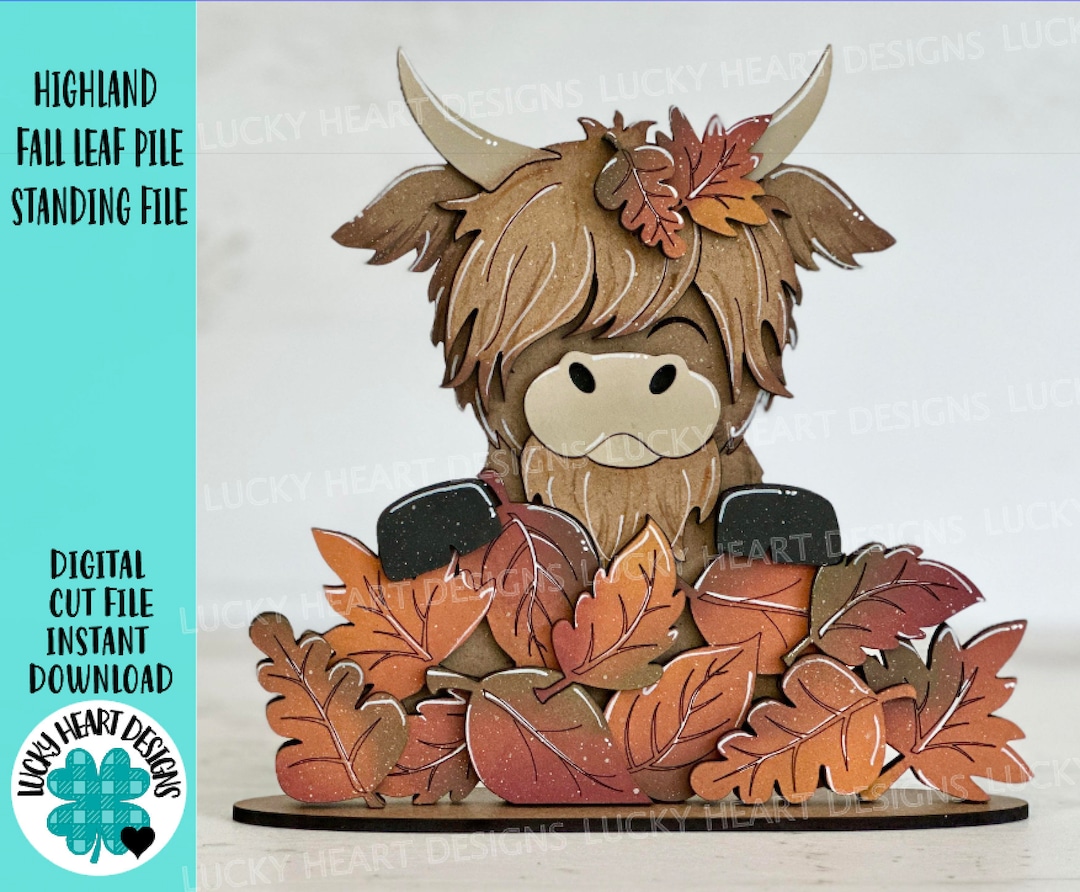 Highland Fall Leaf Pile Standing File SVG, Pumpkin, Leaves, Autumn ...