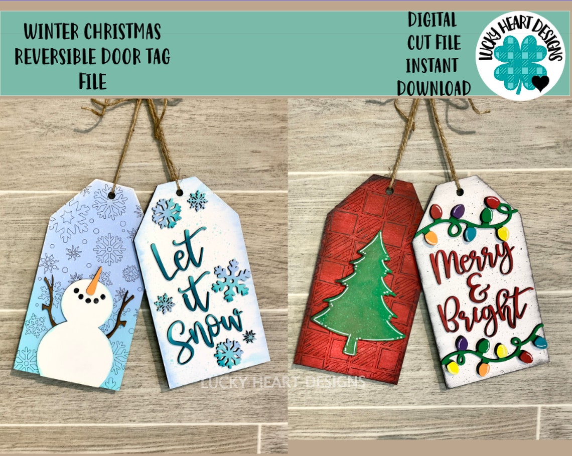 Christmas Winter Door Tag File SVG Glowforge Holiday Wreath - Etsy