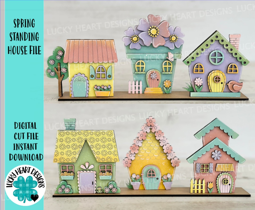 Spring Standing Houses File SVG, Glowforge, Flower, Bird House ...