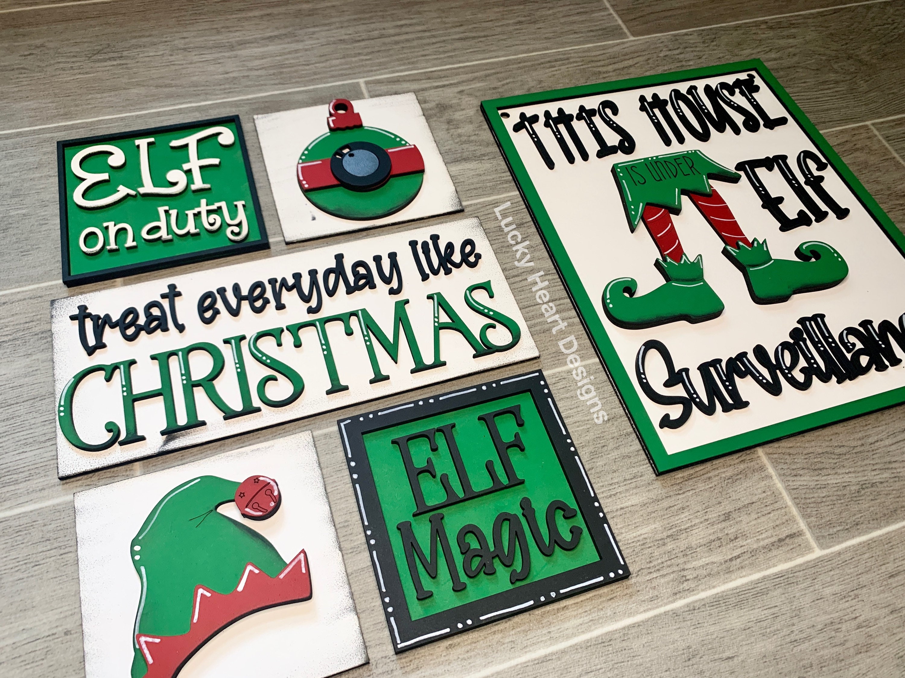 Elf Wall Collage File SVG, Glowforge Christmas Decor, Leaning Ladder ...
