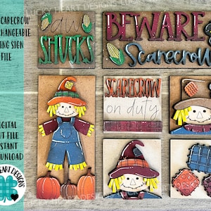 MINI Scarecrow Interchangeable Leaning Sign File SVG, Pumpkin Tiered ...