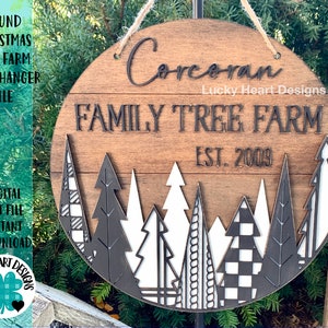 Round Christmas Tree Farm Door Hanger File SVG, Holiday Glowforge ...