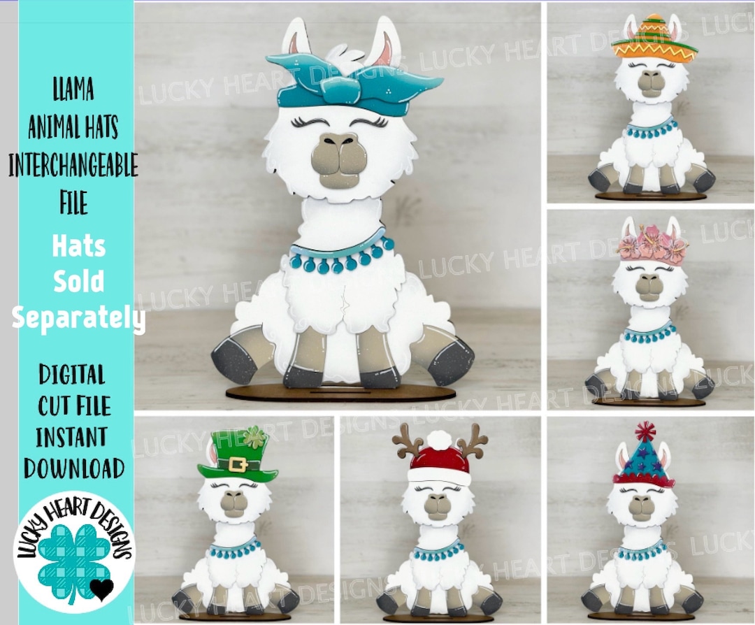 Llama Animal Hats Interchangeable MINI File SVG, Seasonal Leaning Sign ...