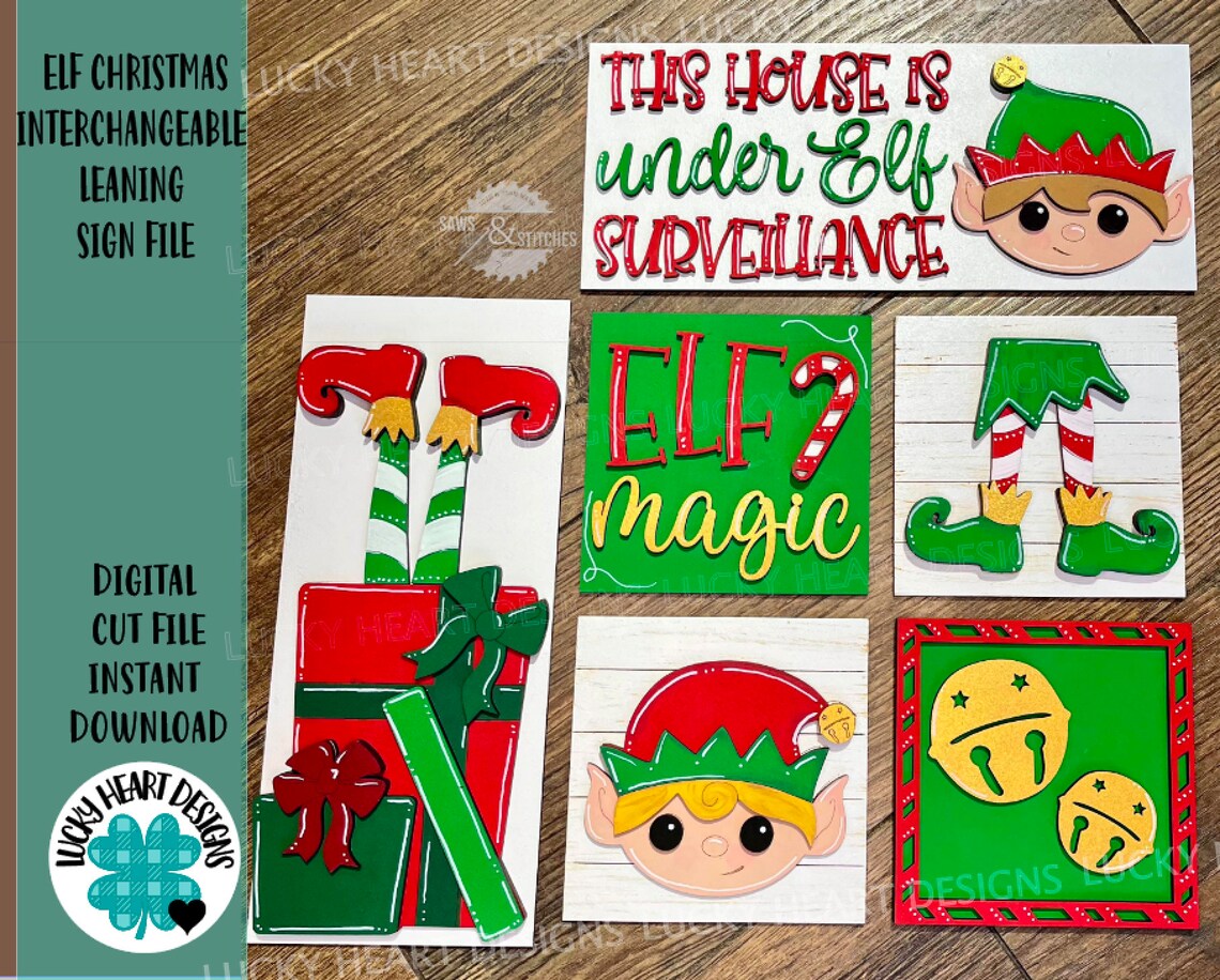 Elf Christmas Interchangeable Leaning Sign File SVG, Glowforge, Tiered ...