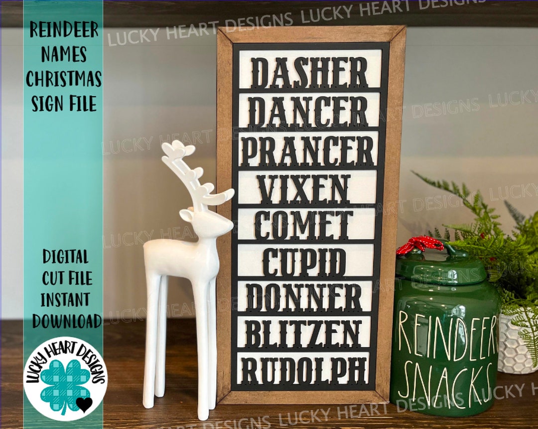 Reindeer Names Christmas Sign File SVG, Glowforge Rudolph ...