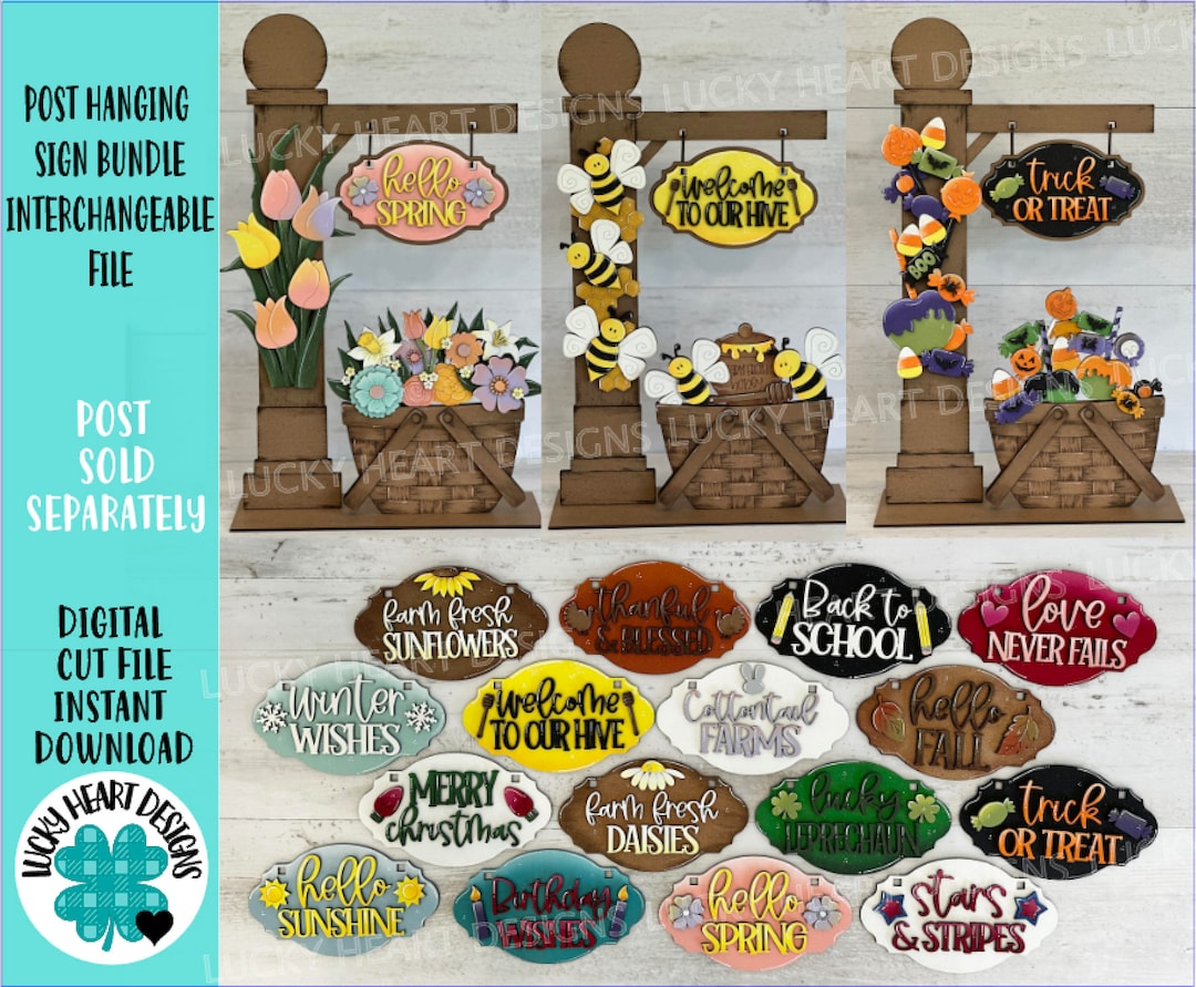 Post Hanging Sign Bundle Interchangeable File SVG, Glowforge, Seasonal ...