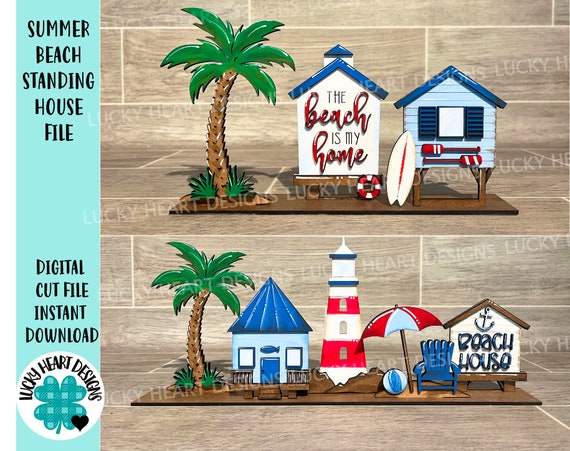 Summer Beach Standing Houses File SVG Glowforge Lighthouse - Etsy