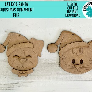 Cat Dog Santa Christmas Ornament File SVG, Glowforge, Pet ...
