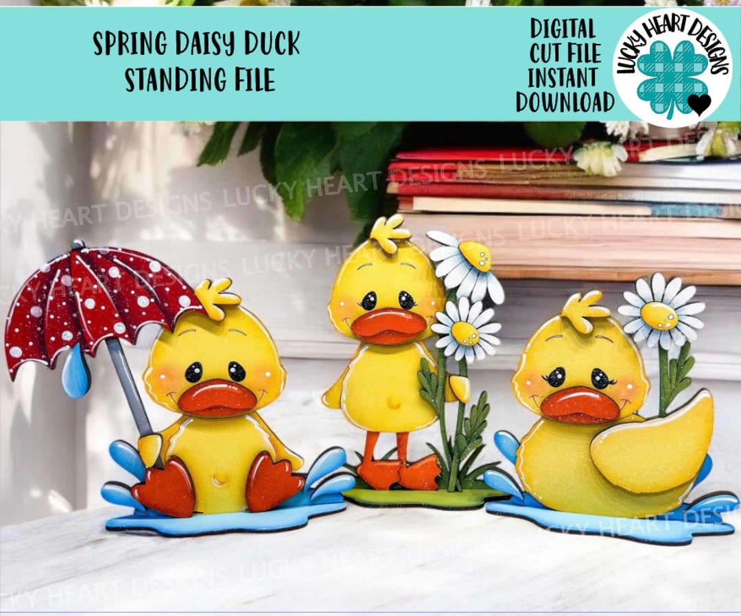 Spring Daisy Duck Standing File SVG, Umbrella, Swimming, Flower, Cute ...