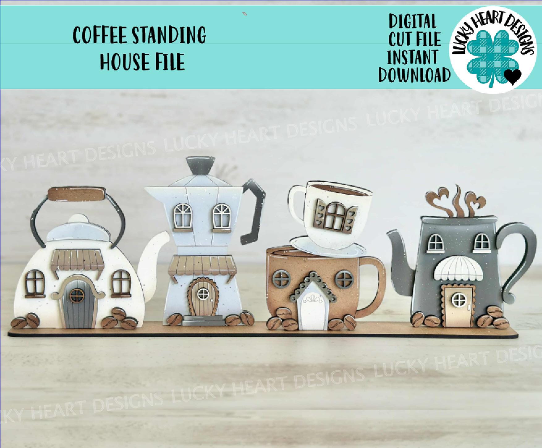 Coffee Standing House File SVG, Glowforge, Bundle Coffee Mug, Pot, Cups ...