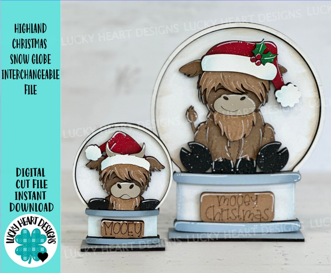 Highland Christmas Snow Globe Interchangeable File SVG, TINY, Cow Farm ...