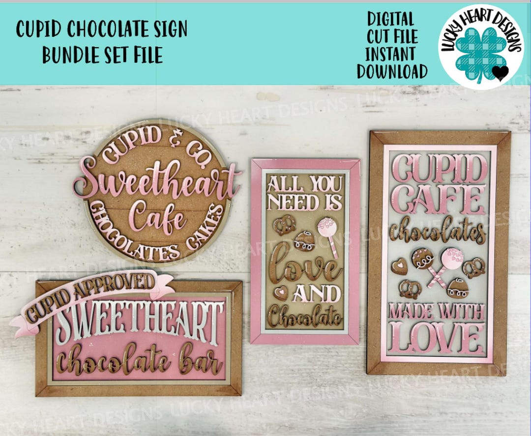Cupid Chocolate Sign Bundle Set File SVG, Glowforge, Pretzel, Cake Pop ...