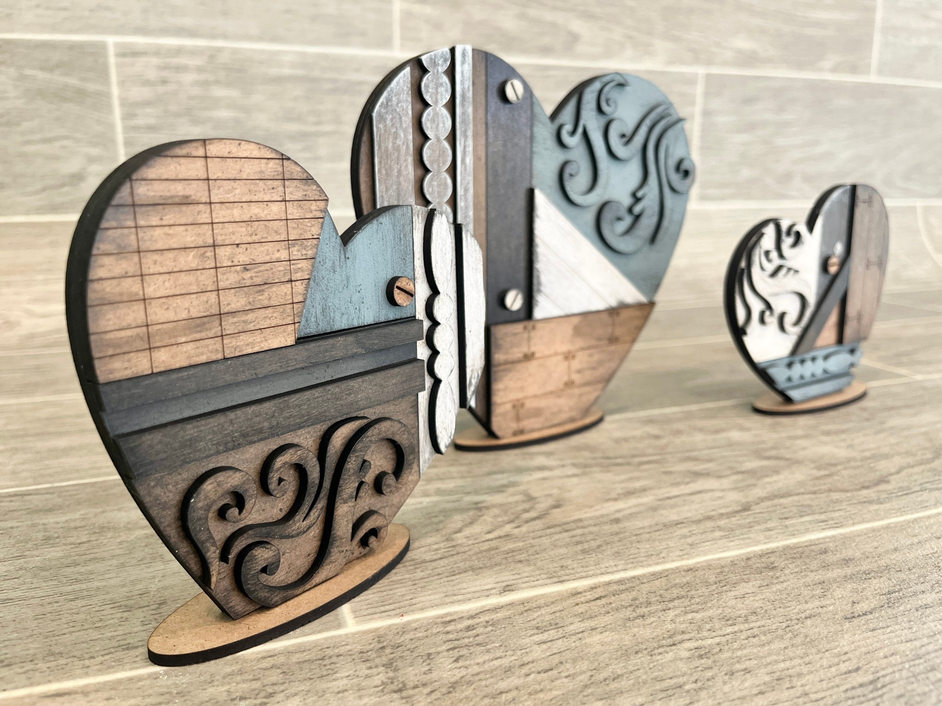 Vintage Rustic Heart Trio File SVG, Glowforge Farmhouse ...