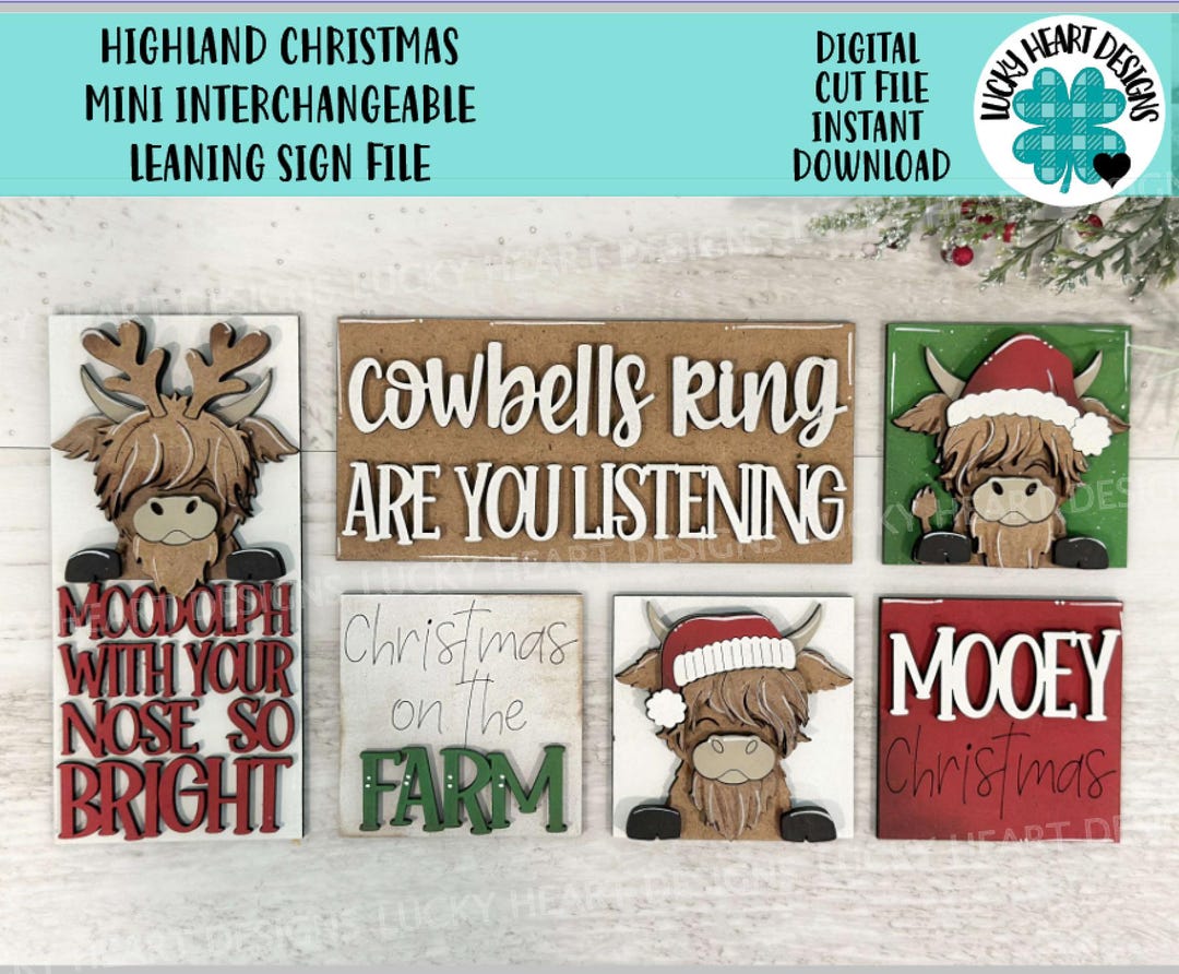Highland Christmas MINI Interchangeable Leaning Sign File SVG, Cow ...