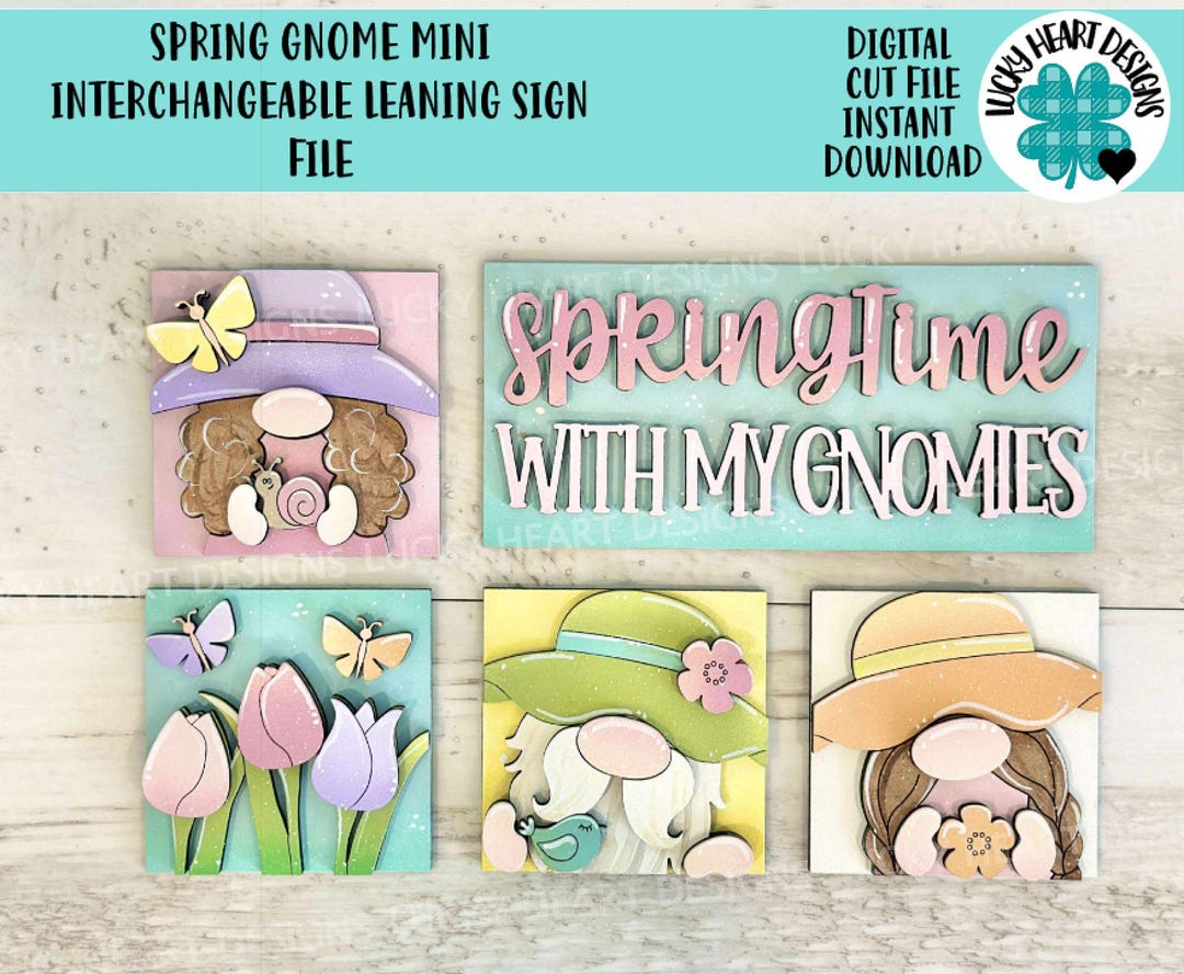 Gnome Spring MINI Interchangeable Leaning Sign File SVG, Butterfly ...