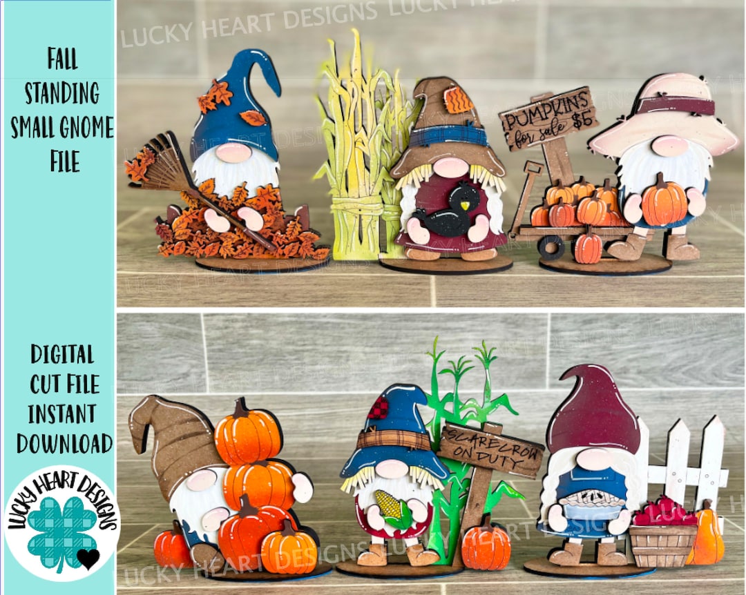 Fall Standing Small Gnome File SVG, Scarecrow Tiered Tray Holiday Decor ...