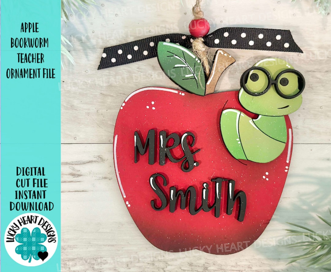 Apple Bookworm Teacher Christmas Ornament File SVG, Glowforge Teacher ...
