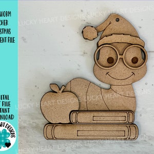 Bookworm Teacher Christmas Ornament File SVG, Glowforge Teacher Gift ...