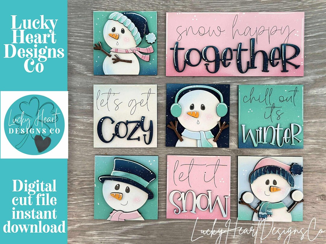 Snowman Cute Winter MINI Interchangeable Leaning Sign File SVG, Snowmen ...