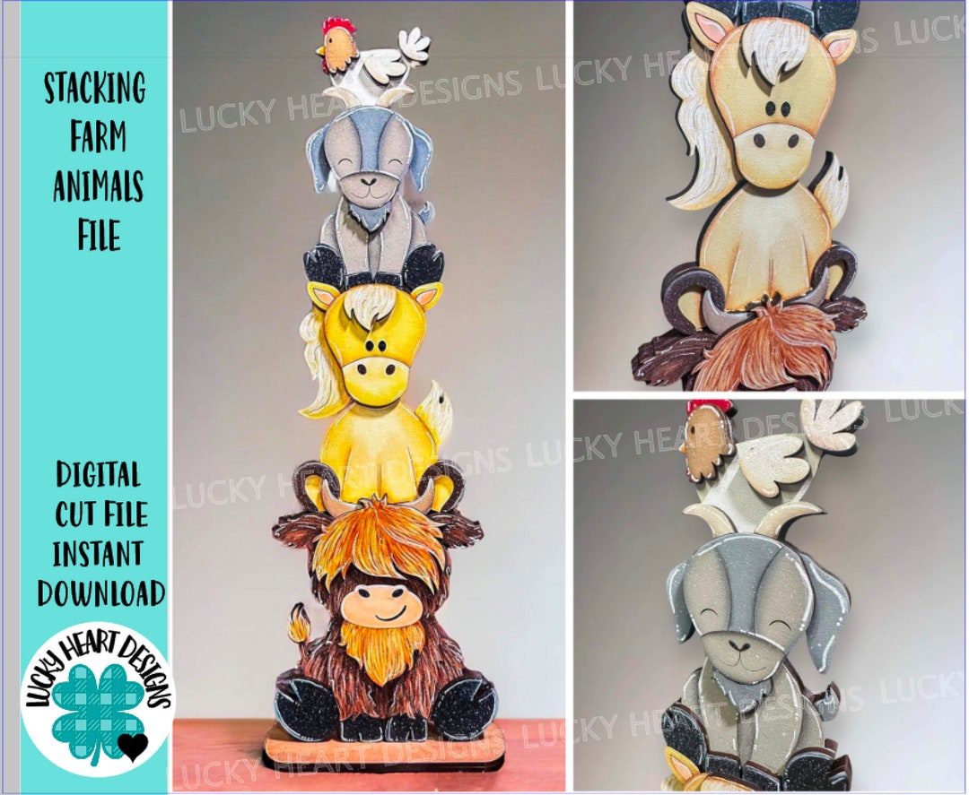 Stacking Farm Animals Sign File SVG, Highland Cow, Horse, Goat, Chicken ...