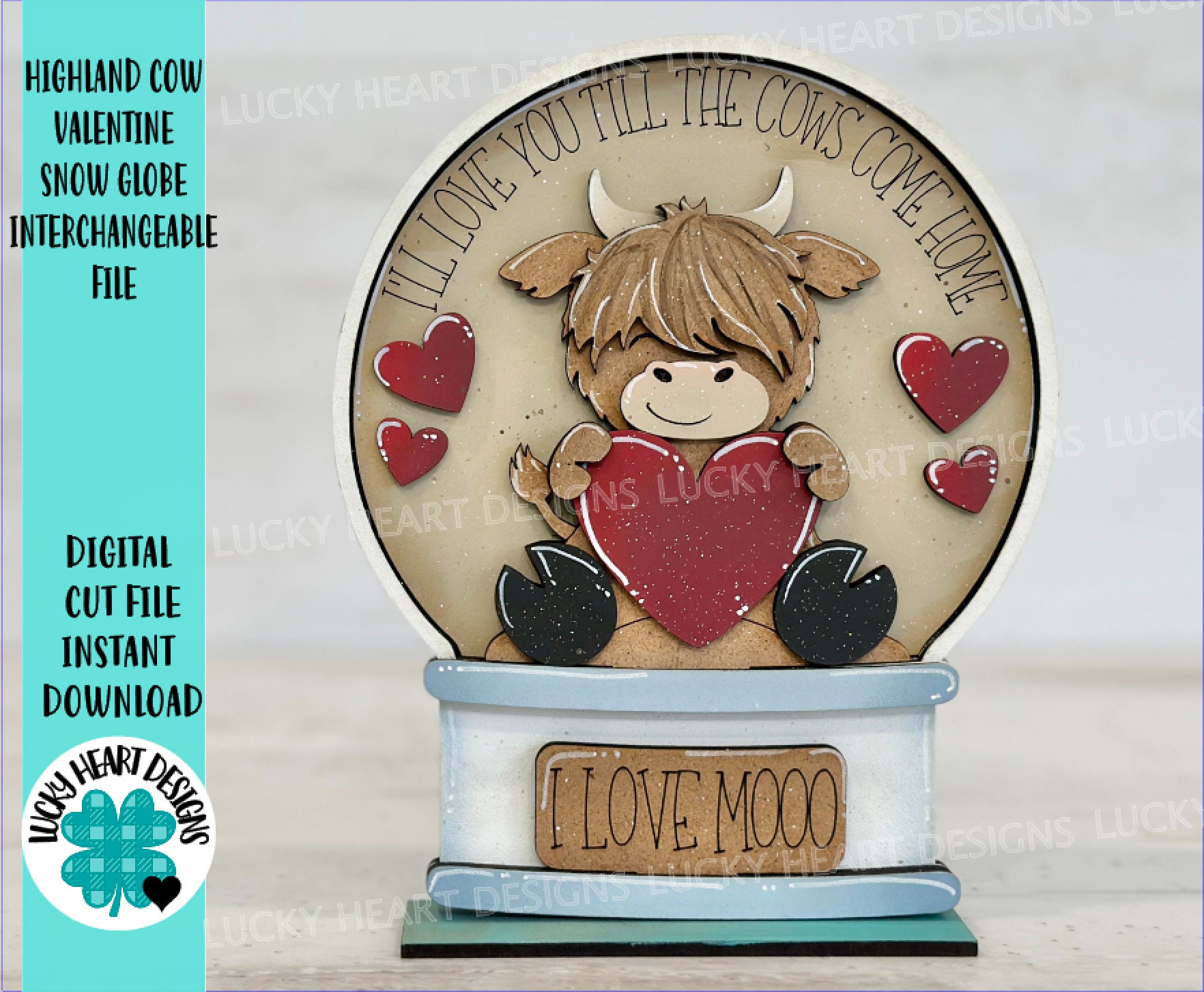 Highland Cow Valentines Snow Globe Interchangeable File SVG, Glowforge ...