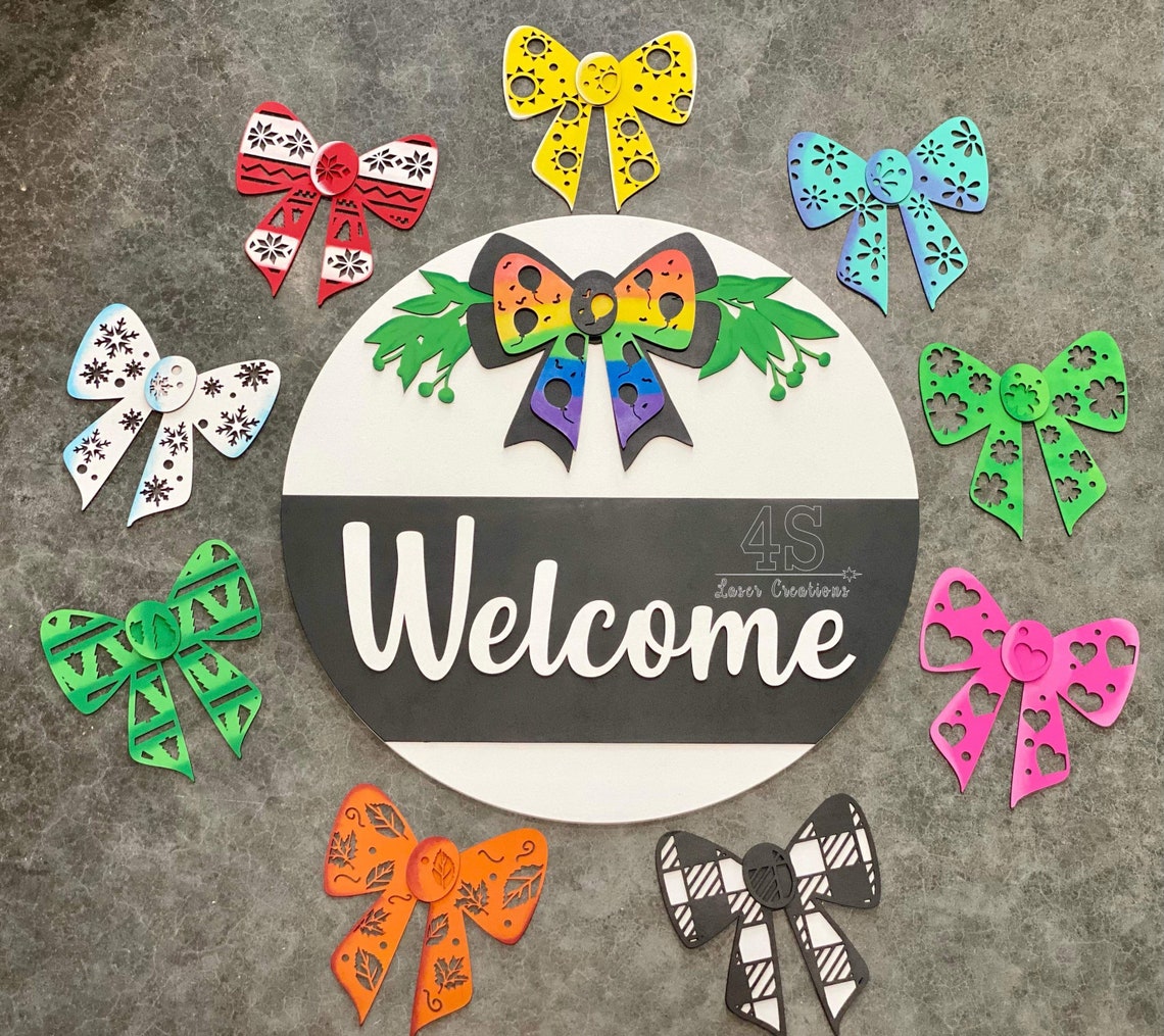 Interchangeable Bow Welcome Sign File SVG Glowforge Door - Etsy