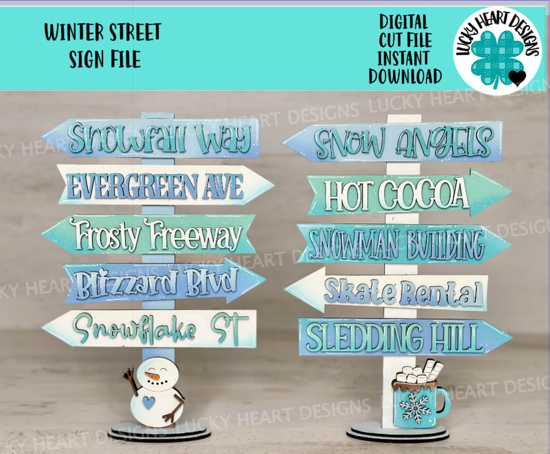 Winter Street Sign File SVG. Sledding, Hot Cocoa, Snowman Glowforge ...