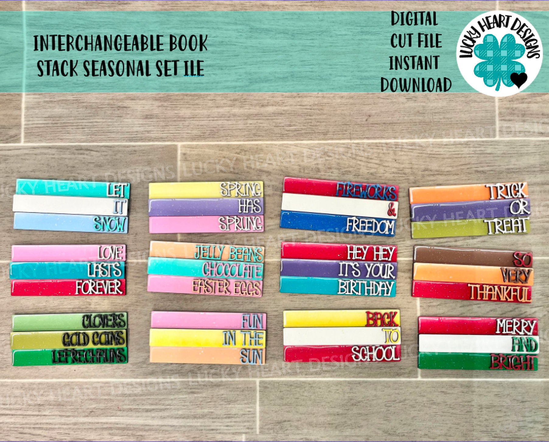 Interchangeable Book Stack Seasonal Set Tiered Tray File SVG - Etsy