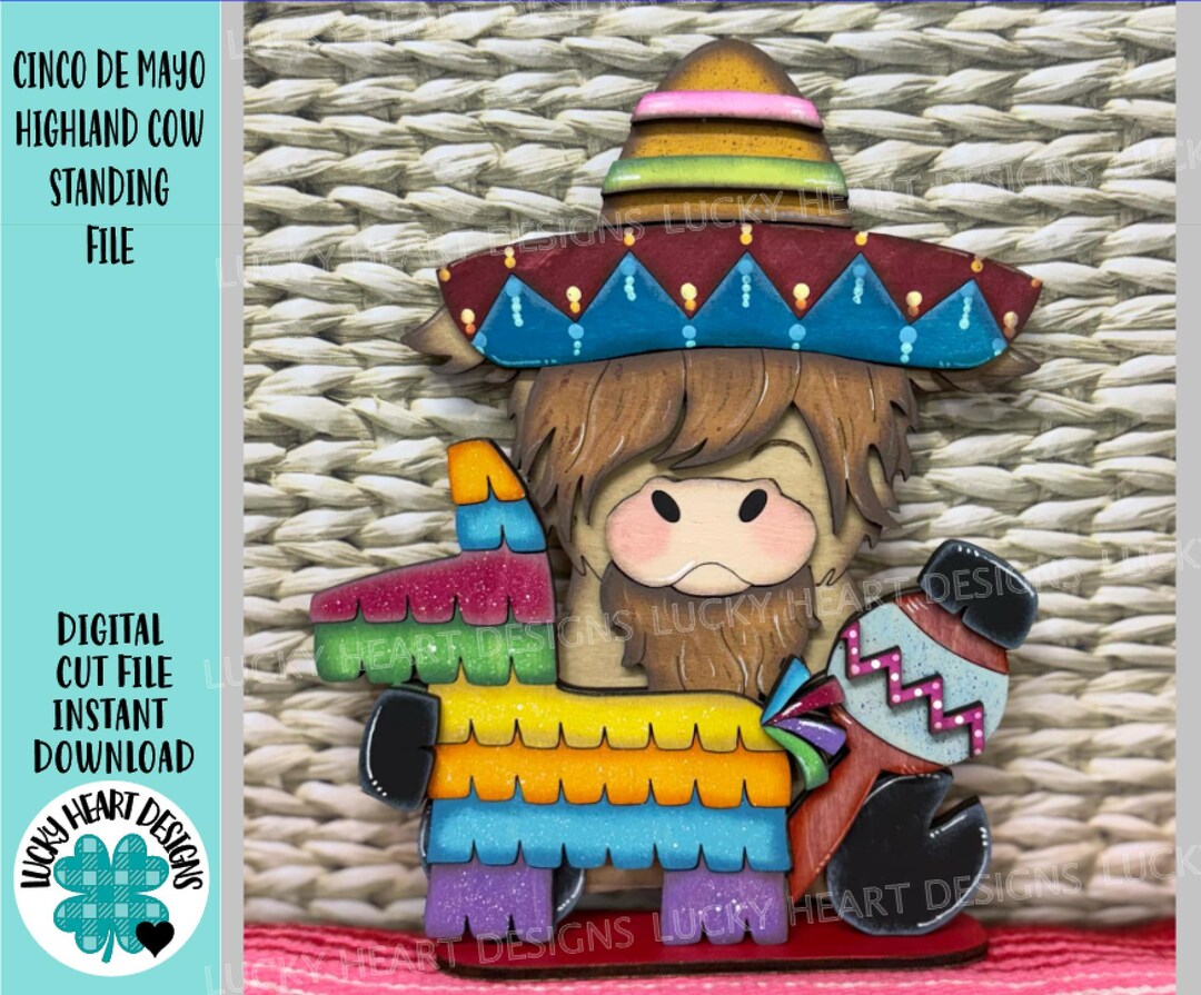 Cinco De Mayo Highland Cow Standing File SVG, Glowforge, Fiesta, Piñata ...