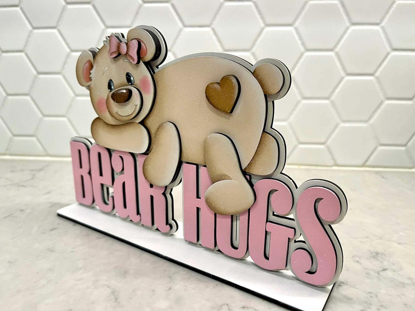 Bear Hugs Valentine Shelf Sitter Sign File SVG, Heart, Bow, I Love You ...