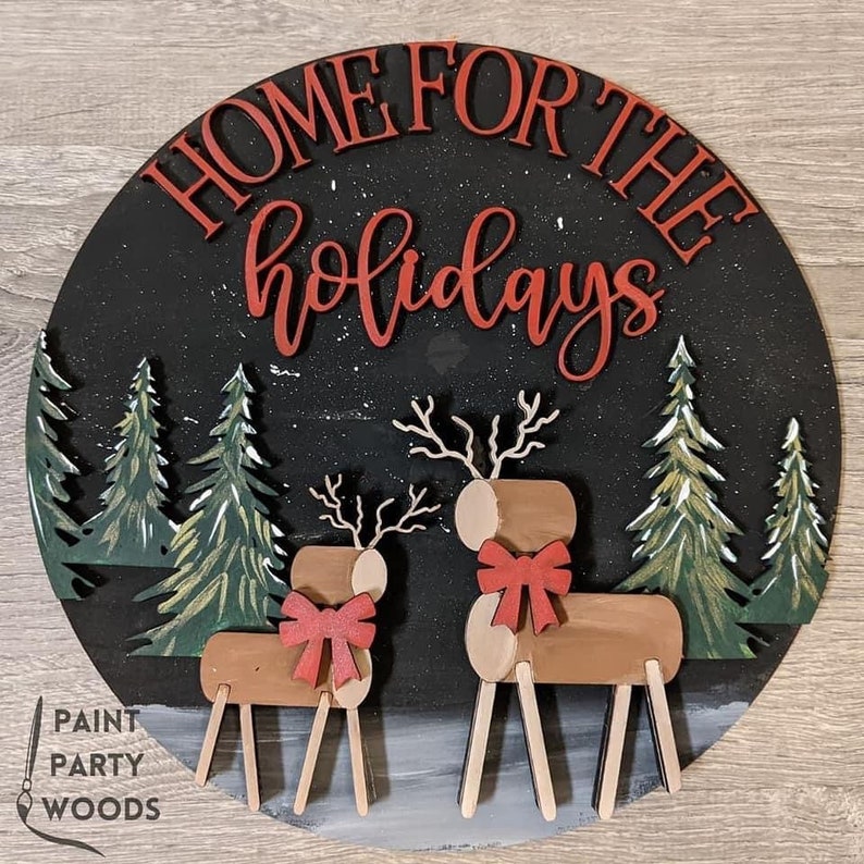 Home for the Holidays Rustic Christmas Door Hanger Sign File - Etsy