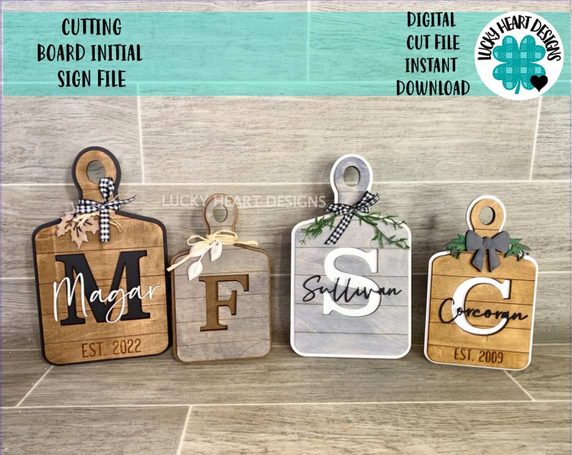 Cutting Board Initial Sign File SVG Monogram Glowforge - Etsy