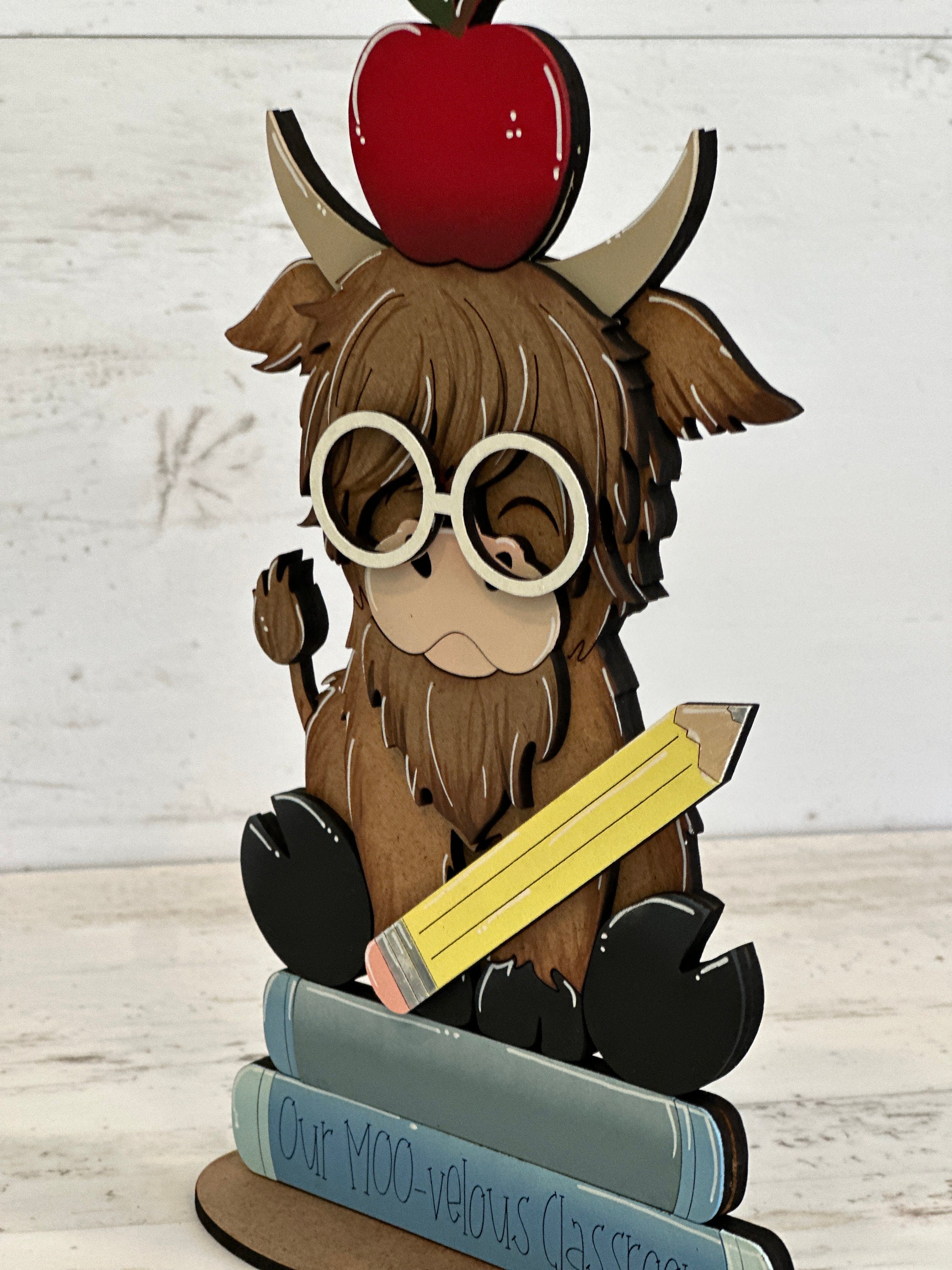 Highland Cow School Teacher Standing File SVG, Apple, Pencil, Classroom ...