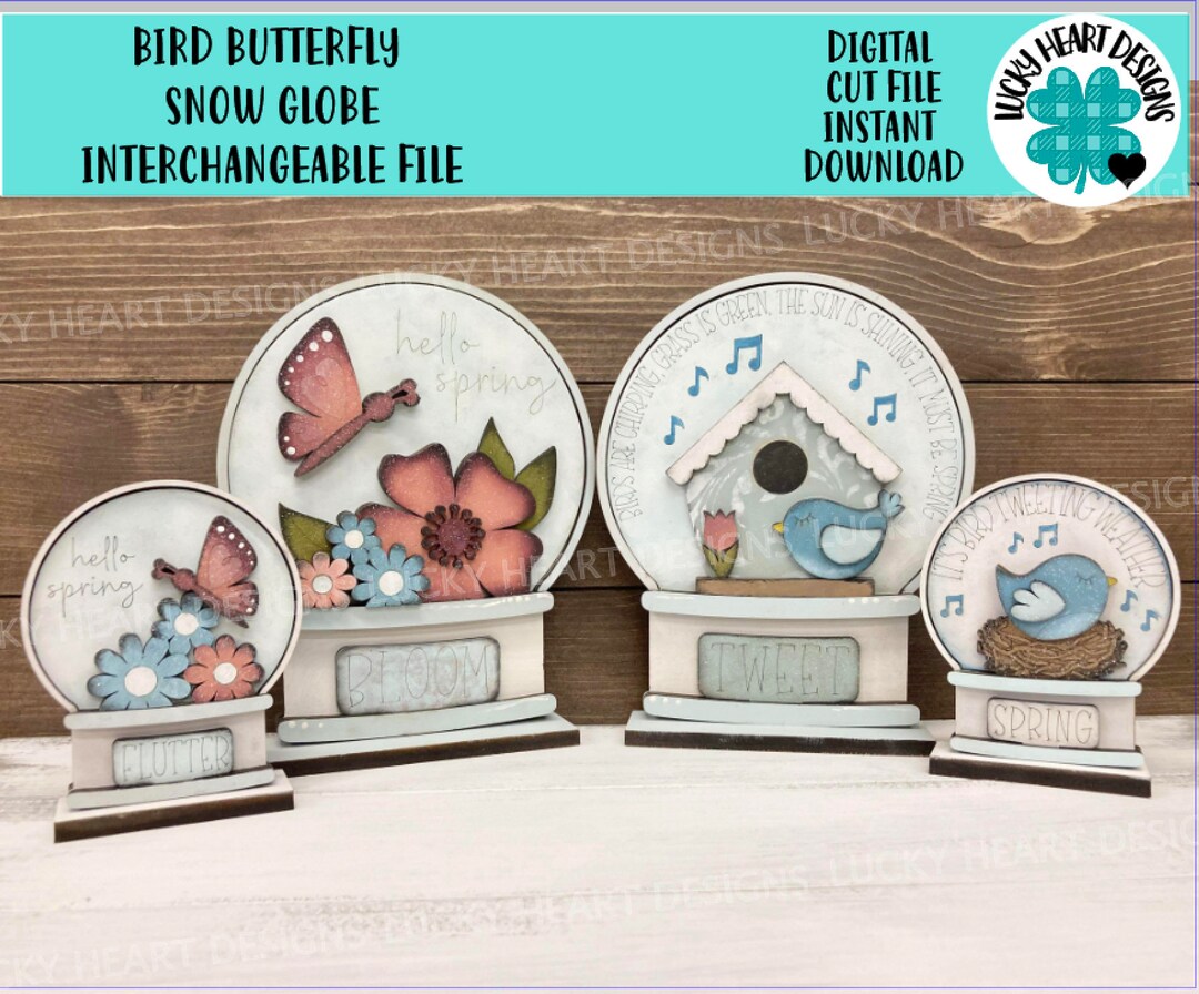 Bird Butterfly Spring Snow Globe Interchangeable File SVG, TINY ...