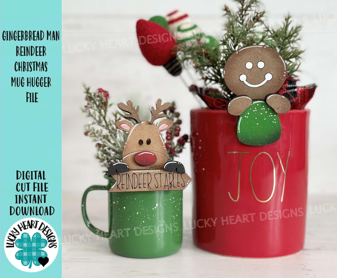 Gingerbread Man Reindeer Christmas Mug Hugger File SVG, Glowforge ...
