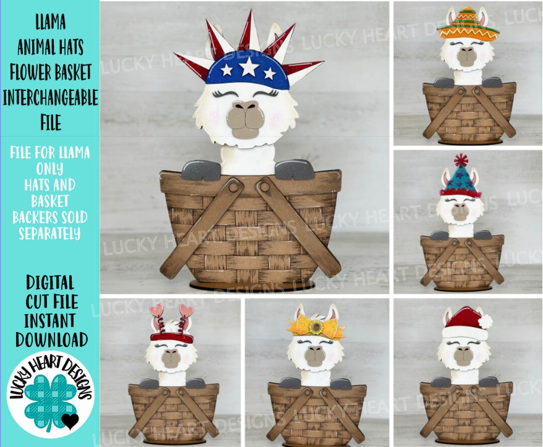 Llama Animal Hats Flower Basket Interchangeable File SVG, Christmas ...