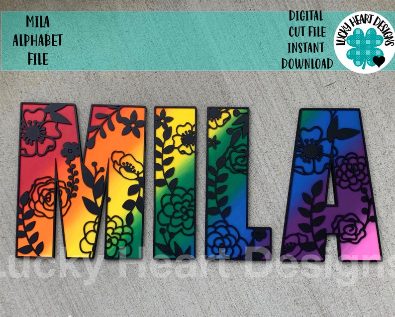 Mila Floral Alphabet File SVG Flower Name Sign - Etsy