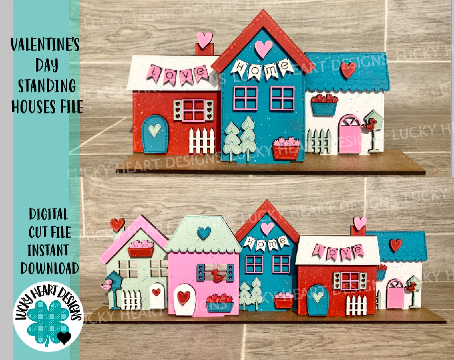 Valentine's Day Standing Houses File SVG Tiered Tray - Etsy