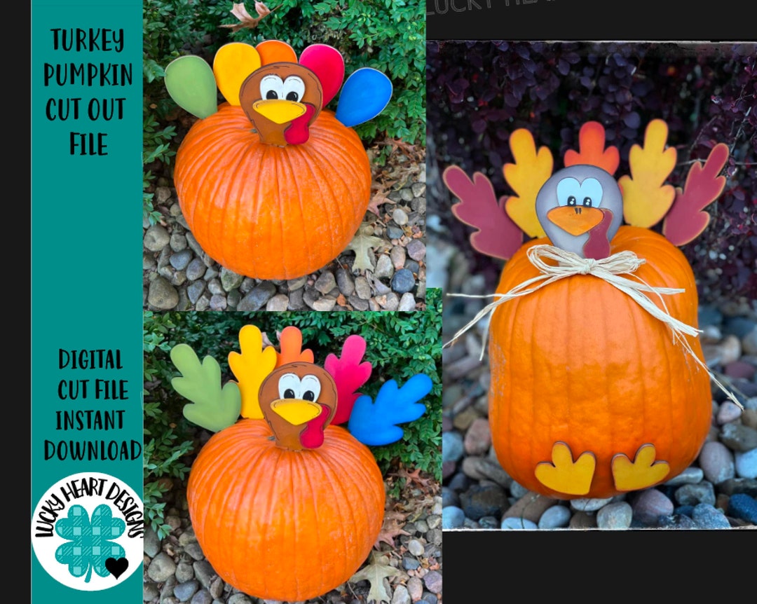 Turkey Pumpkin Cut Out Kids Craft File SVG, Glowforge Thanksgiving ...