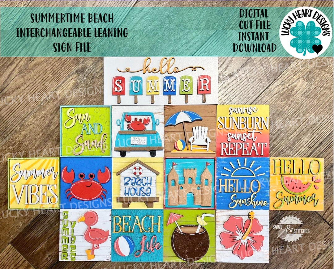 Summertime Beach Interchangeable Leaning Sign File SVG, Tiered Tray ...